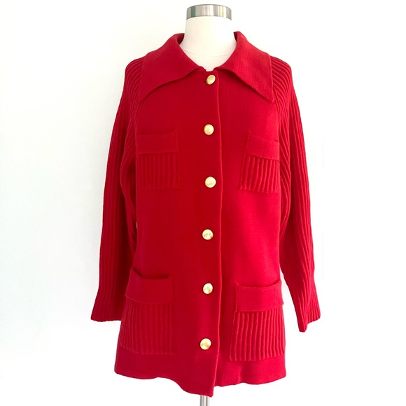 Vintage | Sweaters | Vintage 6s Red Button Up Cardigan Sweater Gold ...